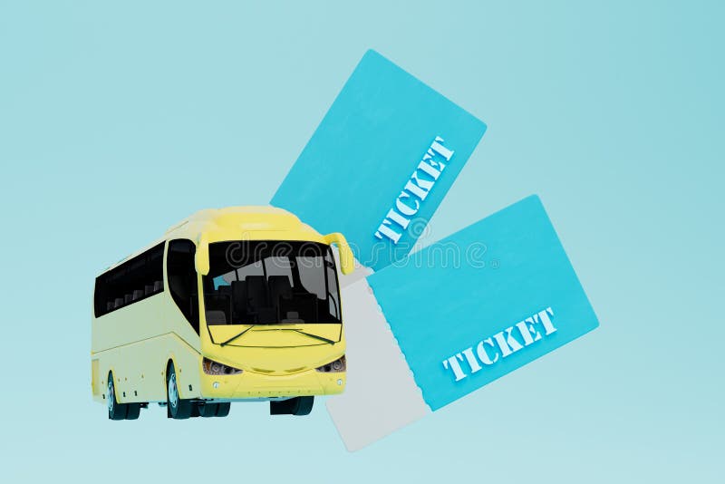 Purchase of Bus Tickets. a Yellow Passenger Bus and Tickets for it on a ...
