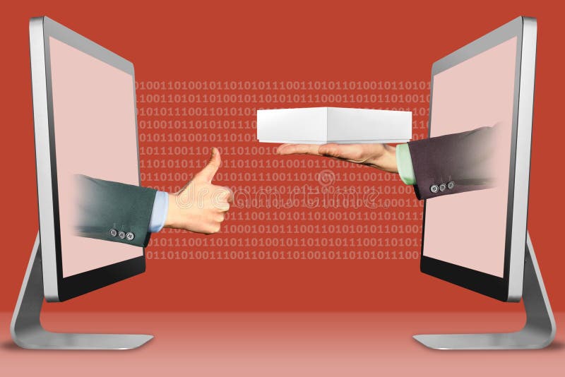 Purchase Delivery Concept, Two Hands from Laptops. Thumbs Up, Like and ...