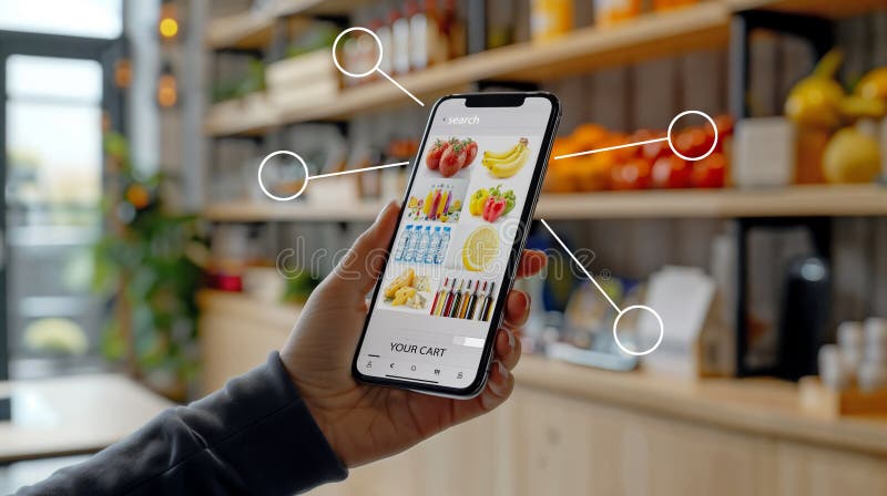 Purchase of Goods in the Store Via the App Stock Illustration ...