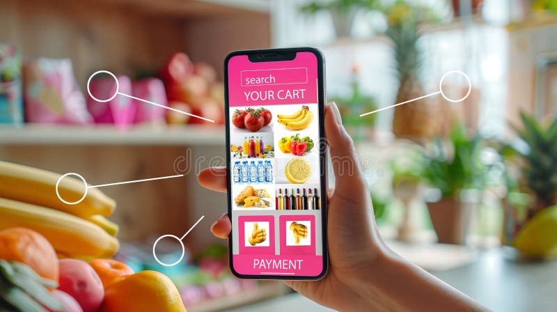 Purchase of Goods in the Store Via the App Stock Illustration ...