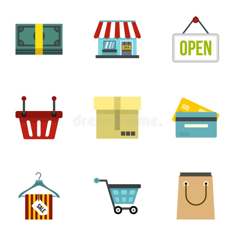 Purchase Icons Set, Flat Style Stock Vector - Illustration of commerce ...