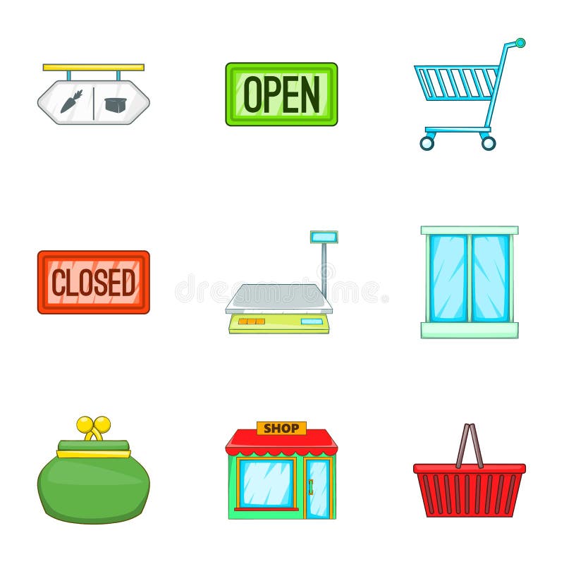 Purchase in Shop Icons Set, Cartoon Style Stock Vector - Illustration ...
