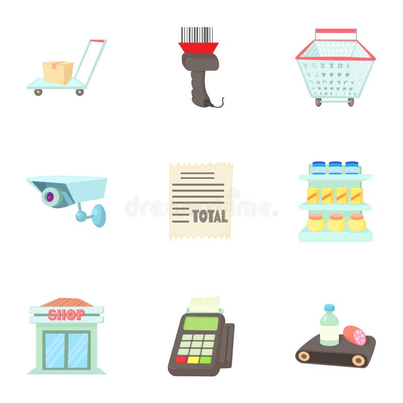 Purchase in Shop Icons Set, Cartoon Style Stock Vector - Illustration ...