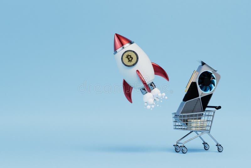 Purchase of a Video Card for Bitcoin Mining. a Rocket with Bitcoin and ...