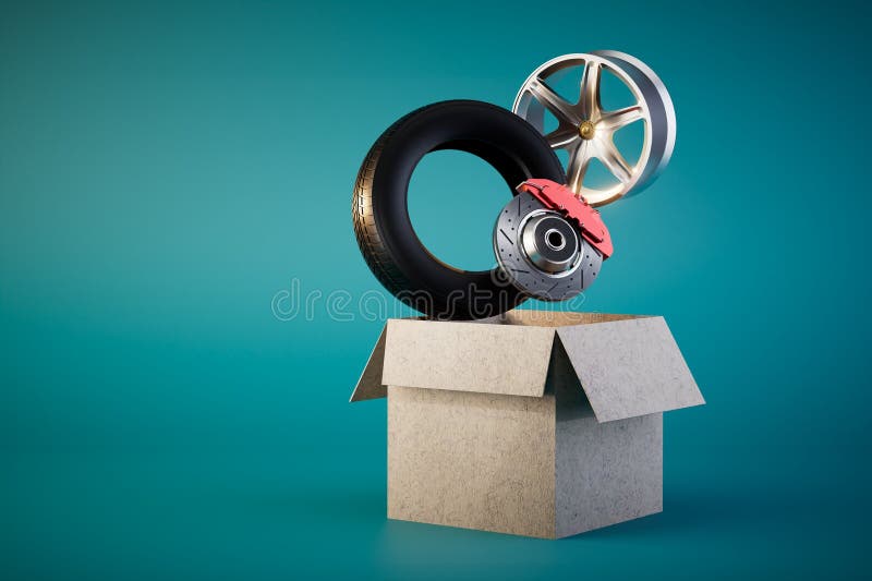 Purchase of Wheels and Tires. Box in Which the Tire and Brake Disc on a ...