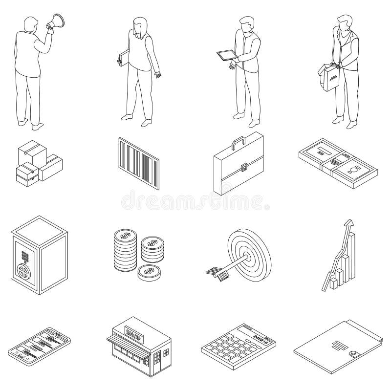 Purchasing Manager Icons Set Outline Vector Stock Vector - Illustration ...