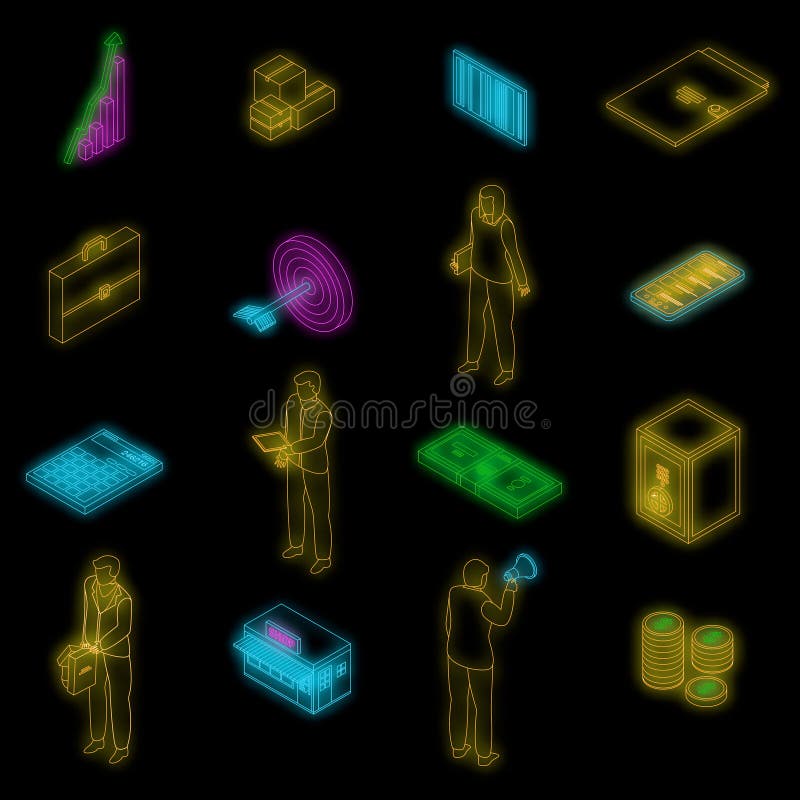 Purchasing Manager Icons Set Vector Neon Stock Vector - Illustration of ...