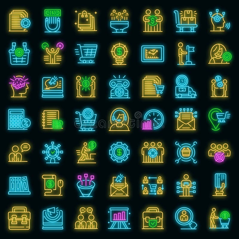 Purchasing Manager Icons Set Vector Neon Stock Vector - Illustration of ...