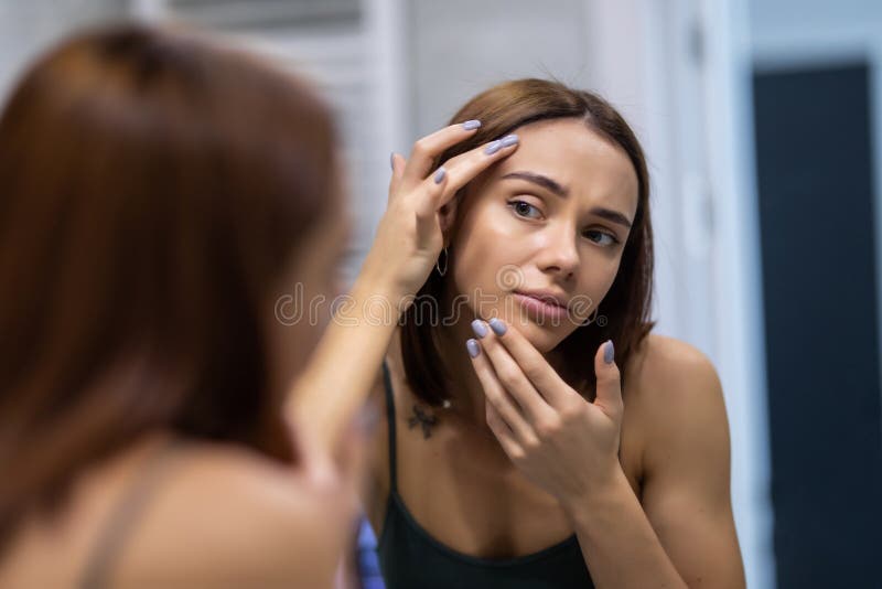 Pure Beauty Attractive Woman Touching Her Face And Smiling While