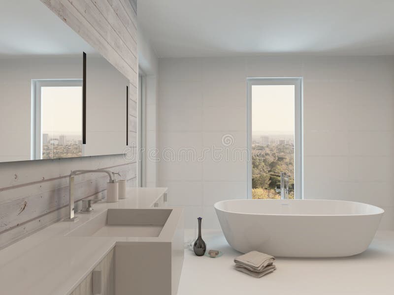 Pure Clean White Bathroom Interior with Bathtub Stock Illustration ...