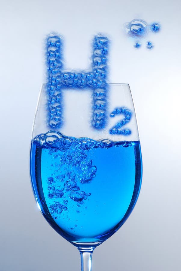 Pure Energy Blue H2 Hydrogen with Bubbles and a Glass and Blue Liquid ...