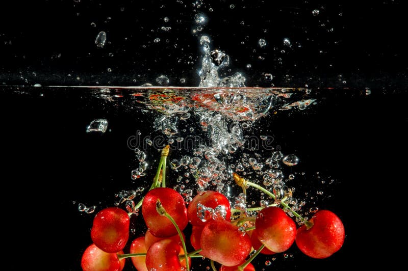 Pure Falling Cherries into Water Stock Photo - Image of healthy, food ...