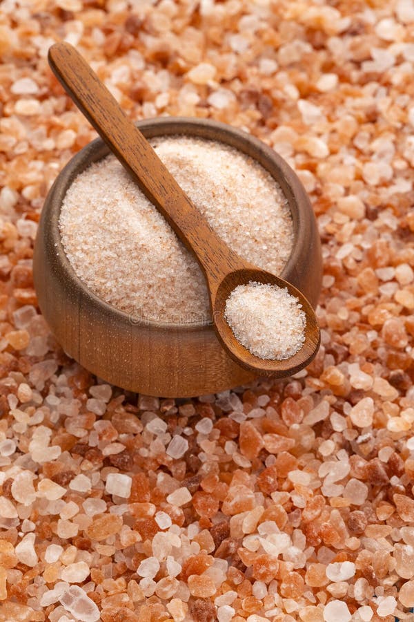 Pure and Fine Himalayan Salt in Bowl and Spoon - Pink Crystals Stock ...