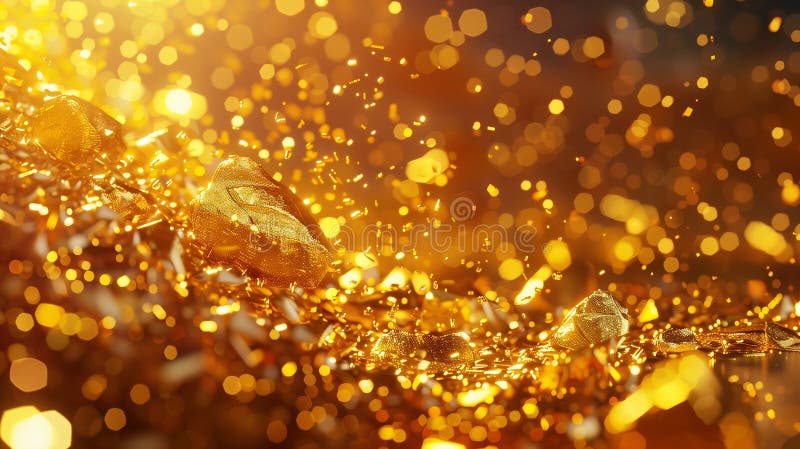 Pure Gold on Reflection Background. Group of Precious Golden Stones ...