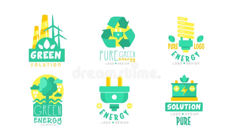 Pure Green Energy Logo Design Template Collection and Renewable ...