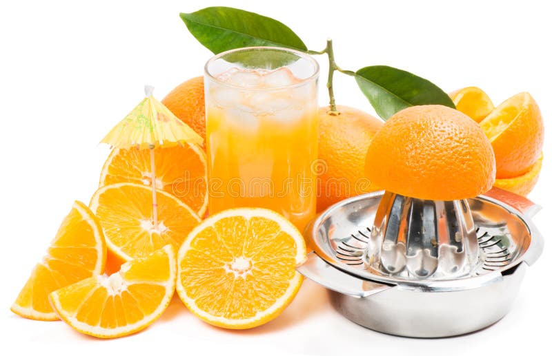 Pure Juice with Ice and Pieces of Cut Oranges Stock Image - Image of ...