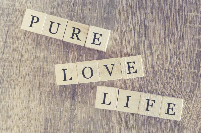 Pure Love Life Message Formed with Wooden Blocks Stock Image - Image of ...