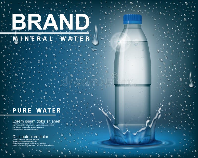Pure Mineral Water Ad, Transparent Shine Plastic Bottle with Drop ...