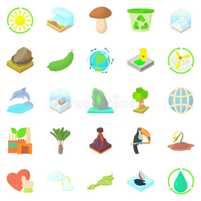 Pure Nature Icons Set, Cartoon Style Stock Vector - Illustration of ...
