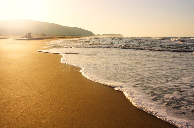 Pure Sandy Beach Seashore in Morning Sunshine Stock Photo - Image of ...
