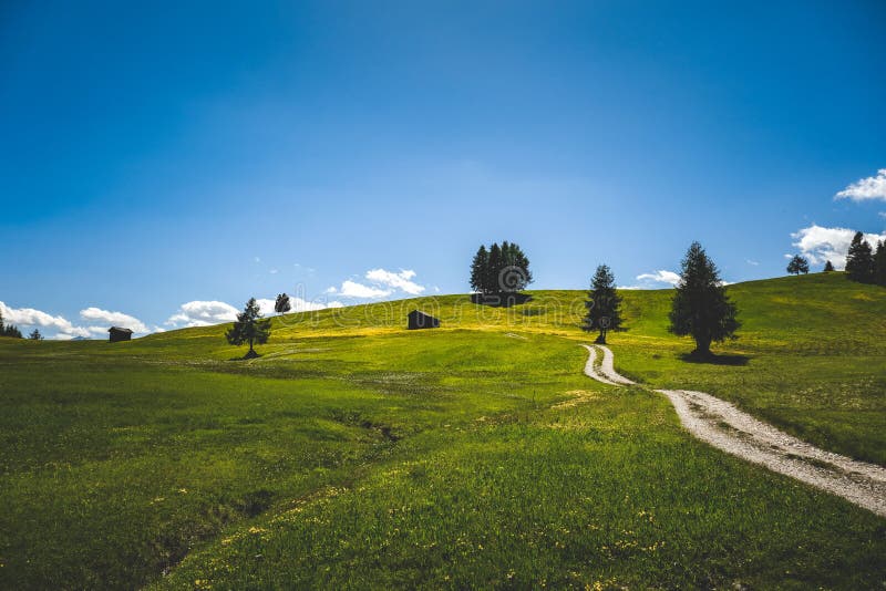Pure Scenery of the Meadows and Huts on the Hill Stock Photo - Image of ...