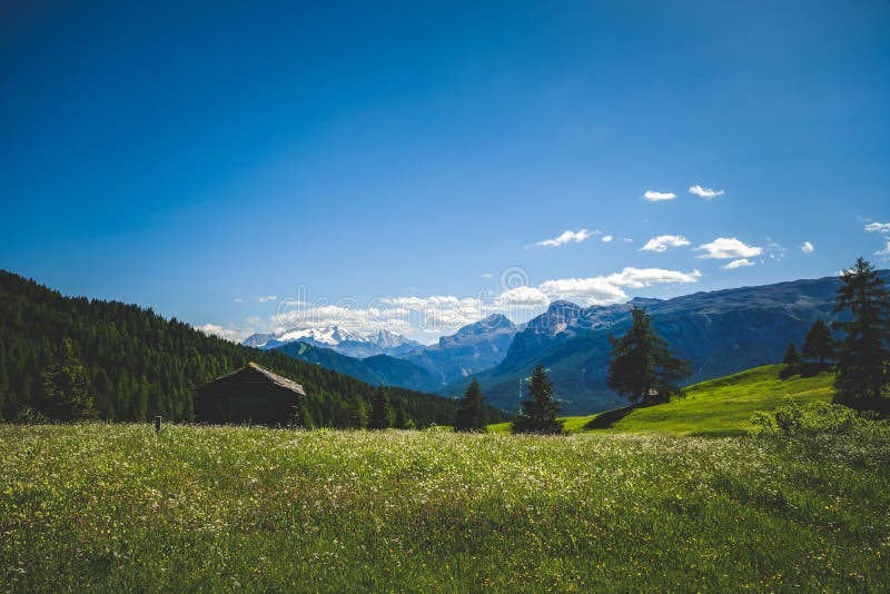 Pure Scenery of the Meadows and Huts on the Hill Stock Image - Image of ...