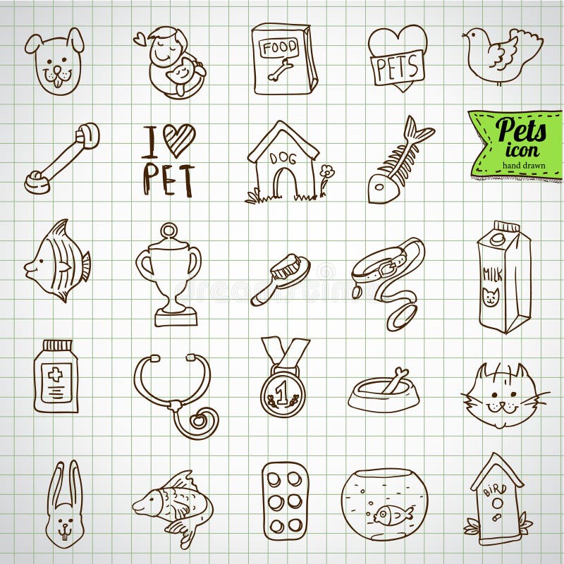 Pure Series | Hand Drawn Pet Animals and Objects Icon Set Stock Vector ...