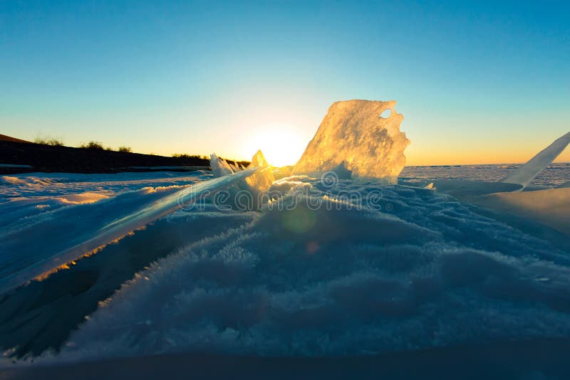 Pure Transparent Ice of Lake Baikal through the Sun is Shining in the ...