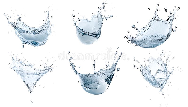 Pure Water Splashing on White Background, Set Stock Image - Image of ...