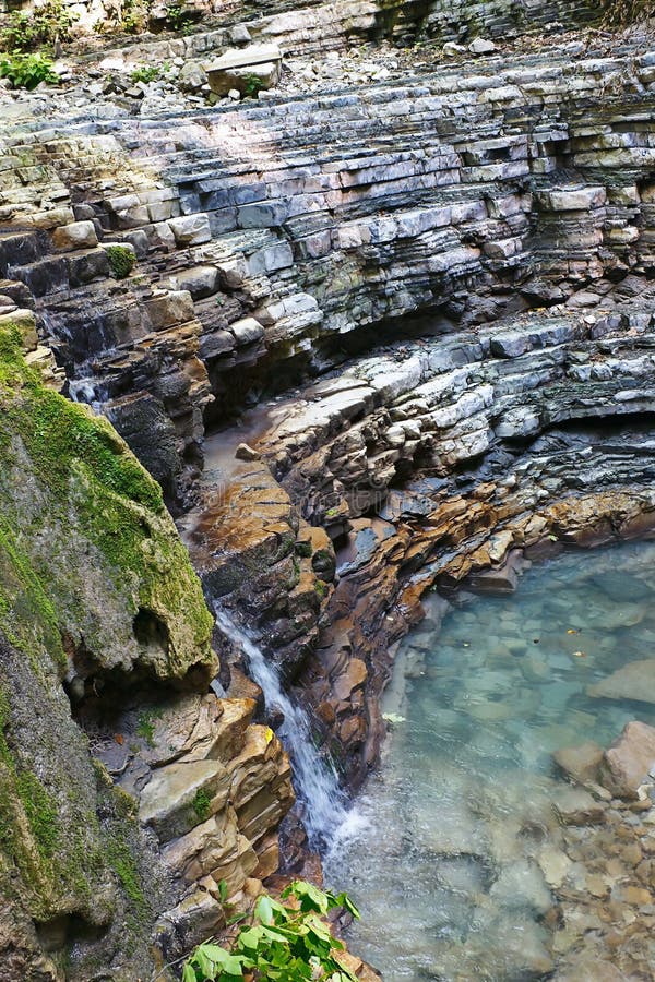 Pure Waterfall of Mountain Brook Falling from the Rocks Stock Photo ...
