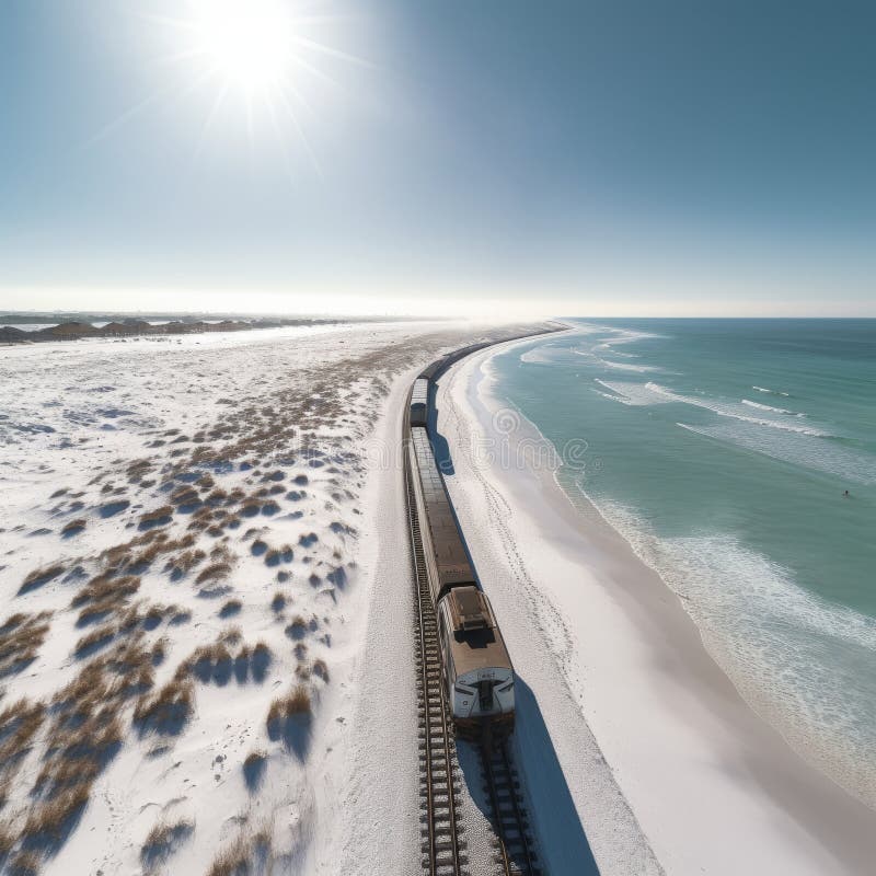 The Pure White Beach a Train Travel Generative AI Stock Illustration ...