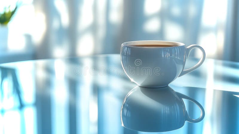 Pure White Coffee Cup Reflecting on a Smooth Surface with Soft Lighting ...