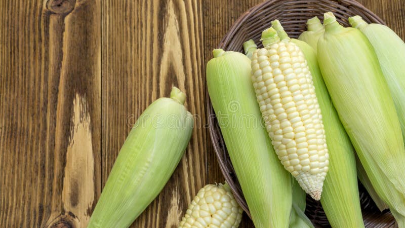 Pure White Corn on a Wooden Table Stock Photo - Image of vitamin, white ...