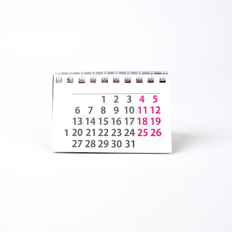 Pure White Desktop Calendar on a White Table with Copy Space Stock ...