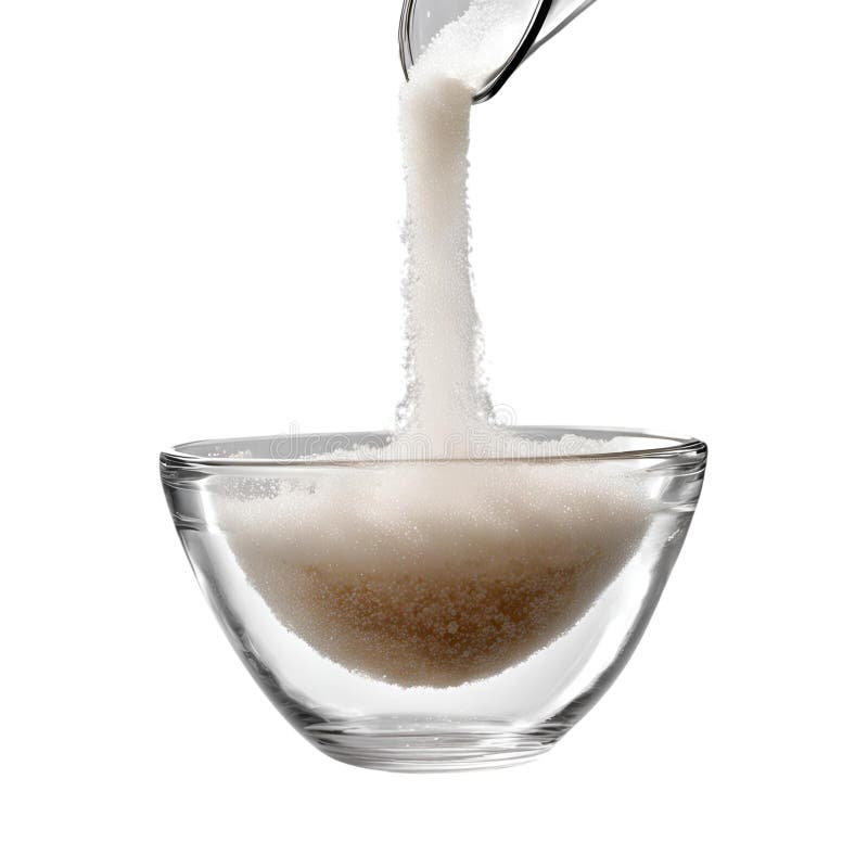Pure White Sugar Streams Smoothly into a Transparent Bowl Stock ...