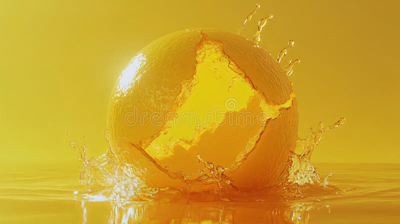 Pure Yellow Sphere Cracked Open, Bright Interior Flooding Out . Stock ...