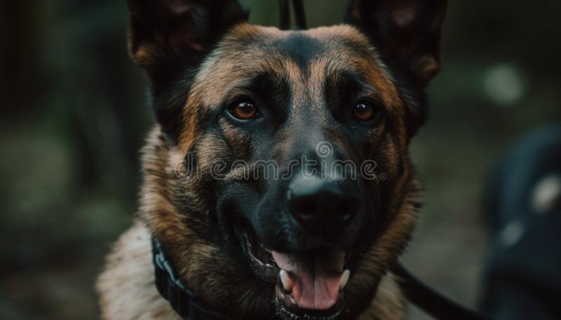Purebred Canine Security Guard Sitting on Grass, Looking at Camera ...