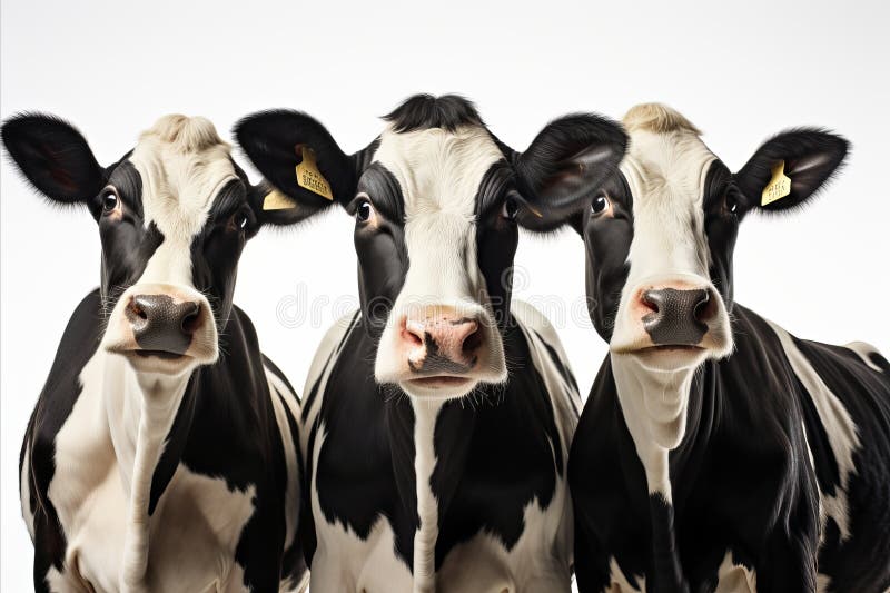 Purebred Dairy Cattle Isolated on White Background with Copy Space for ...