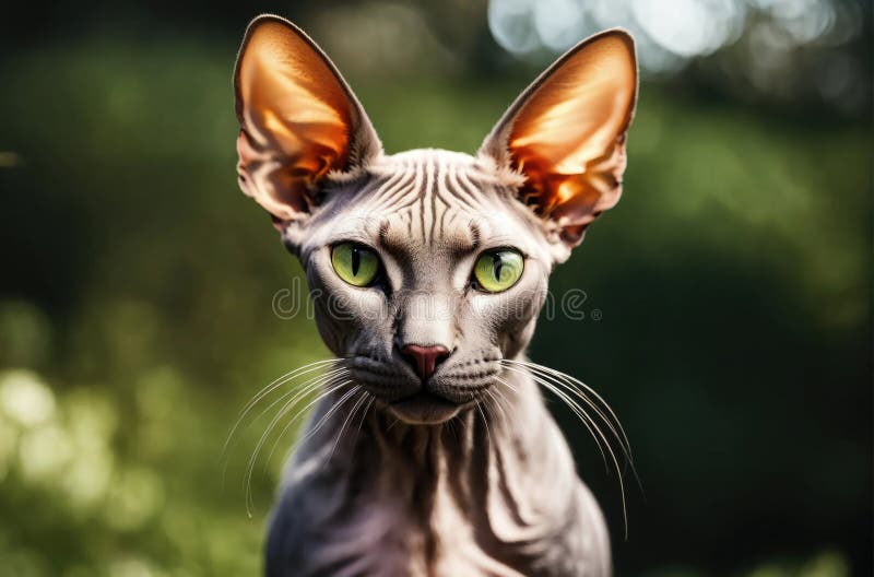 Purebred Sphynx Cat Portrait Outdoor Stock Illustration - Illustration ...