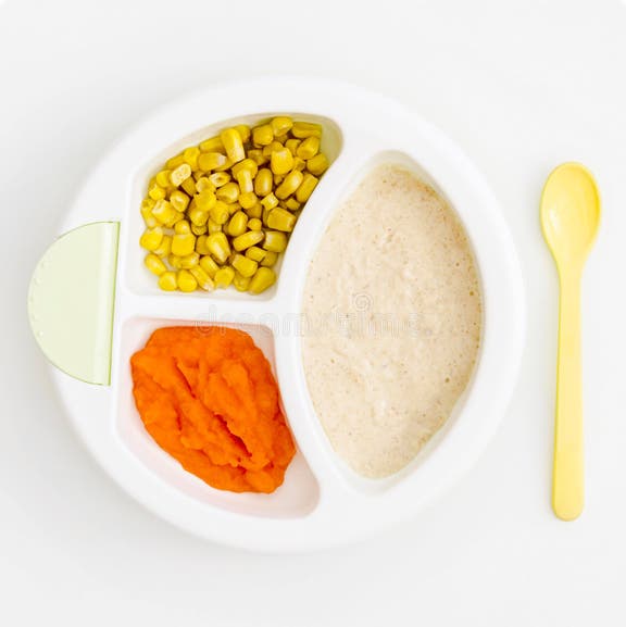 Puree and corn for baby stock photo. Image of bowl, small - 216480516