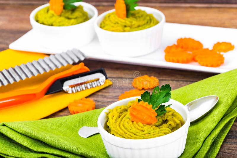 Puree Pate Broccoli, Pumpkin and Carrot Stock Image - Image of kids ...