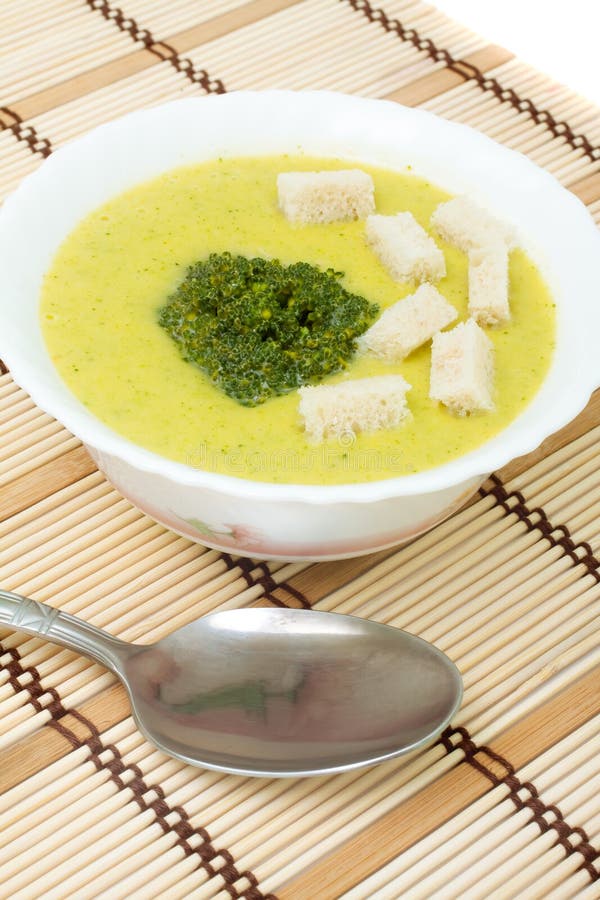 Puree Soup with Broccoli and Croutons Stock Photo - Image of vegetable ...