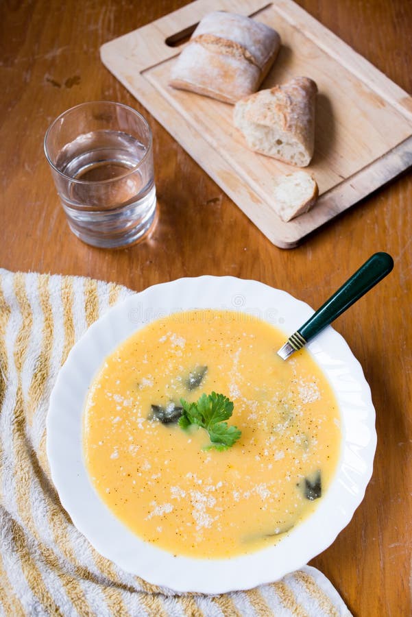 Puree Soup with Spinach and Parmesan Cheese Stock Photo - Image of ...
