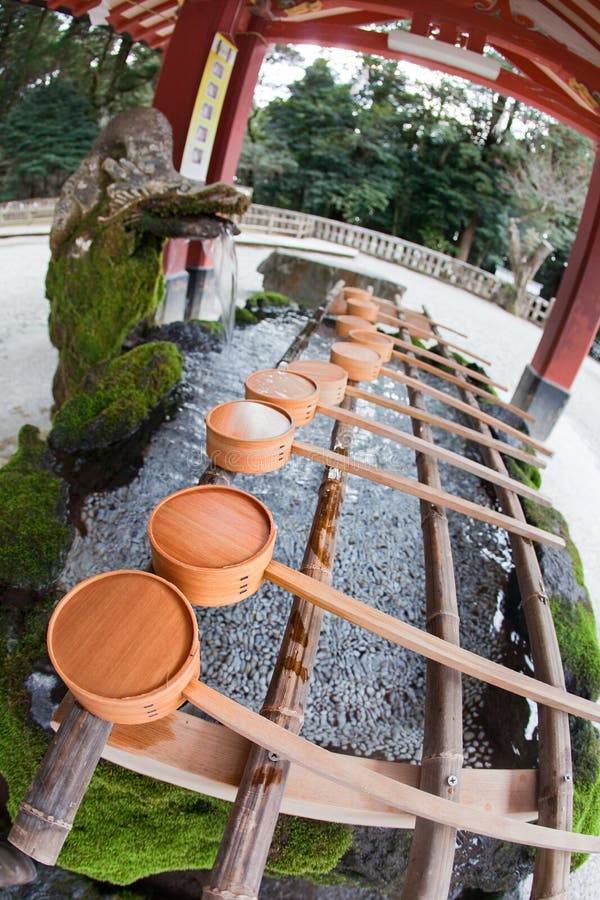Purification Fountain at a Japanese Shinto Shrine Stock Image - Image ...