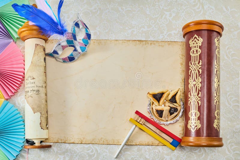 Purim Celebration Items Festive Setup Esther Scrolls Hamantaschen Mask ...