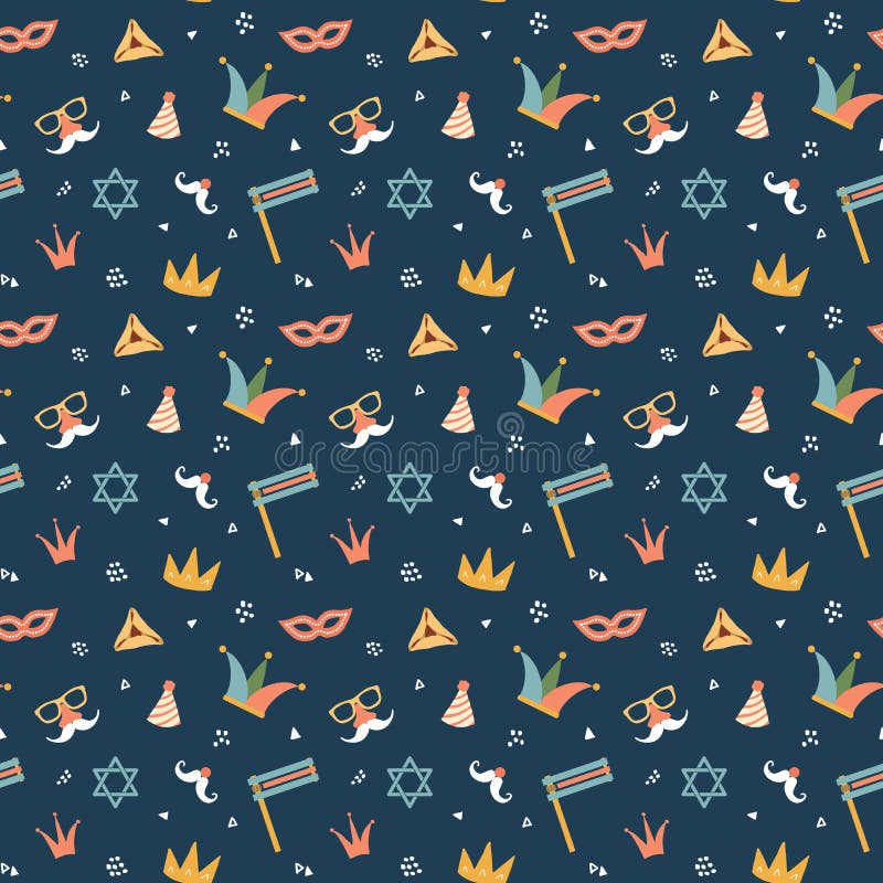 Purim Seamless Pattern. Traditional Jewish Holiday Background Stock ...