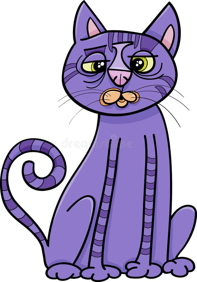 Paarse, scheve kat cartoon vector illustratie. Illustration of scheel ...