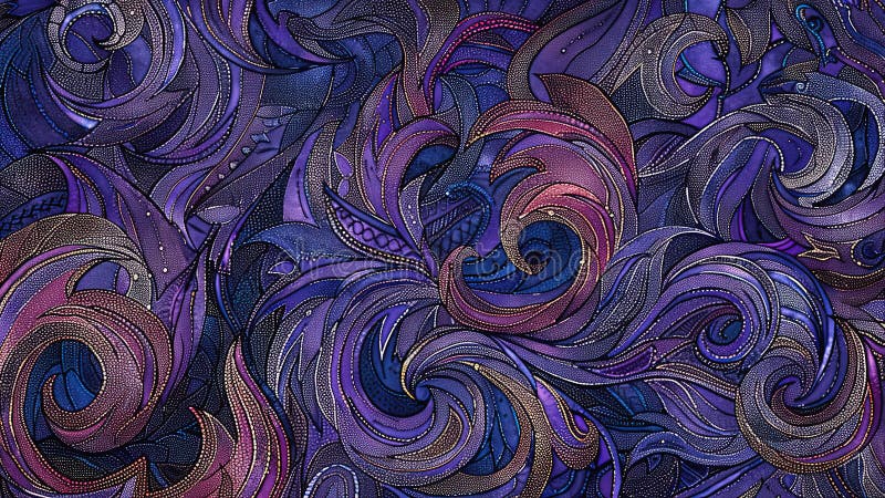Purple Abstract Artwork with Swirling Hatch Patterns, Contour Lines ...