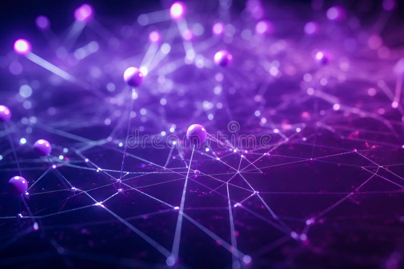 Purple Abstract Background with a Network Grid, Particles Connected and ...