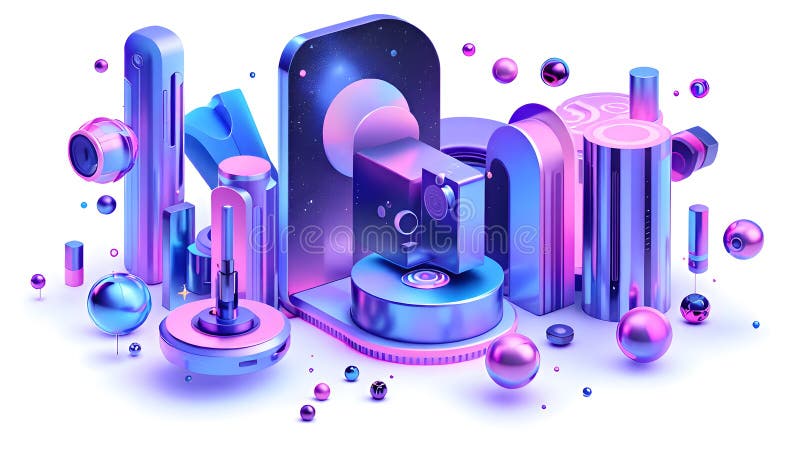 Purple Abstract Blocks and Circles on White Background Stock ...